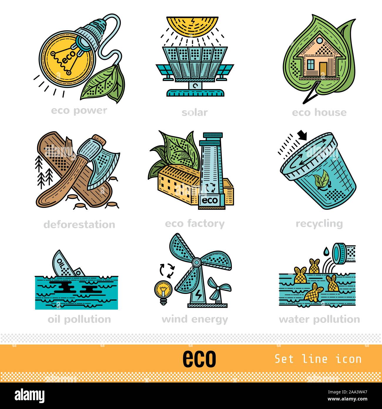Set of Eco Outline Color Web Icons Stock Vector Image & Art - Alamy