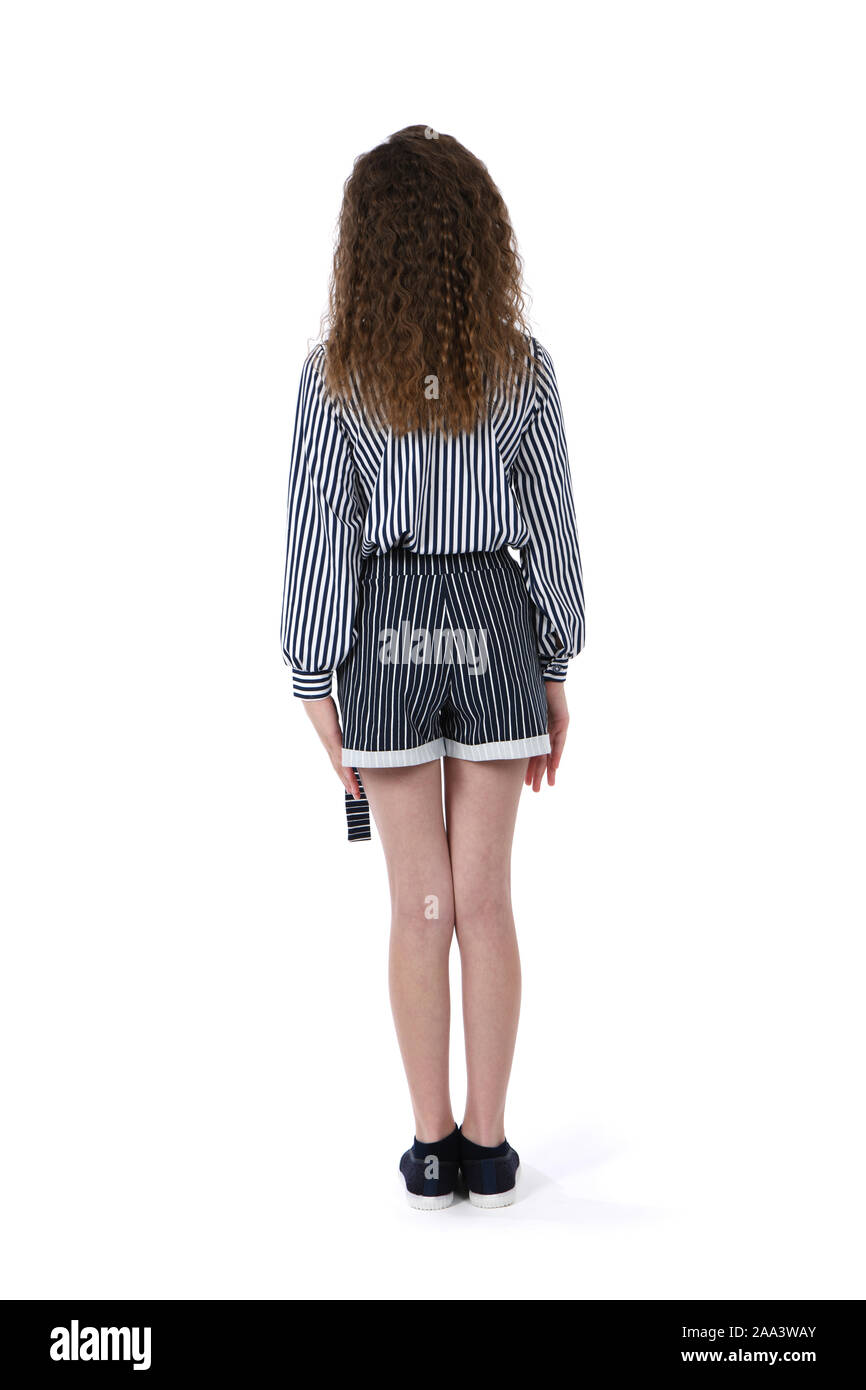 Girl stands with her back. On white background. High resolution photo ...