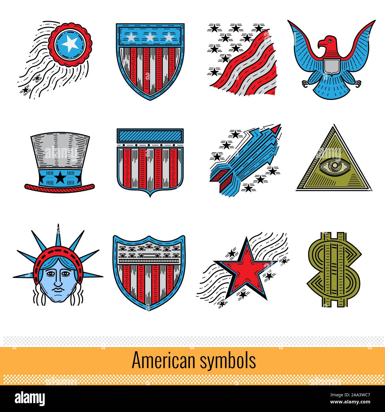 Set of Color Outline Web Icon. Symbols of America USA Stock Vector ...