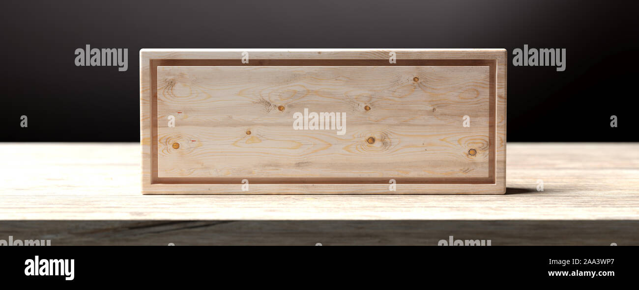 Reservation concept. Reserved wood sign blank template on a table, dark ...