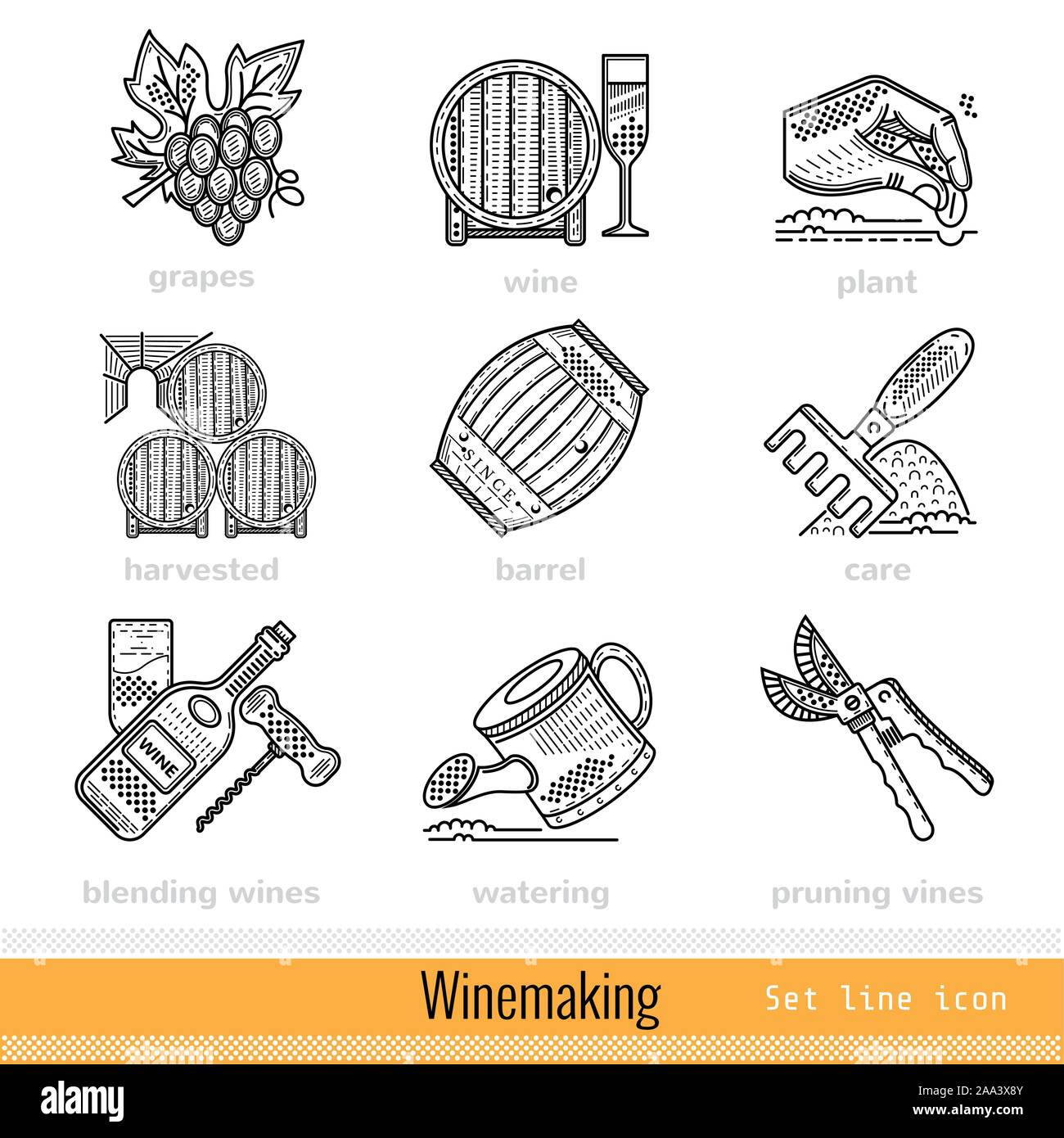 Set of Steps of Winemaking Outline Web Icons Stock Vector Image & Art ...