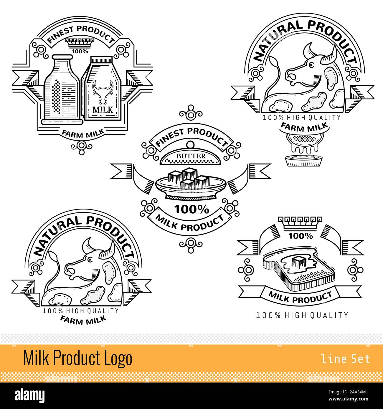 Set of line logo or labels for milk farm products Stock Vector Image ...