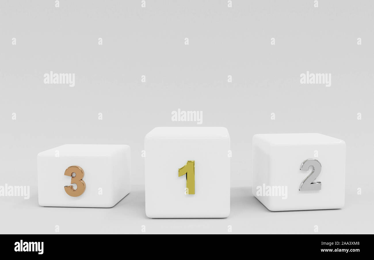 white abstract metal winner podium competition pedestal with numbers in ...