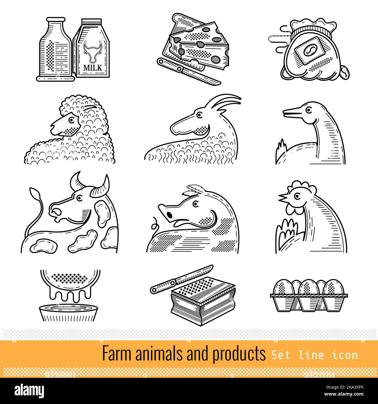 Set of Outline Web Icon. Domestic animals and products Stock Vector ...