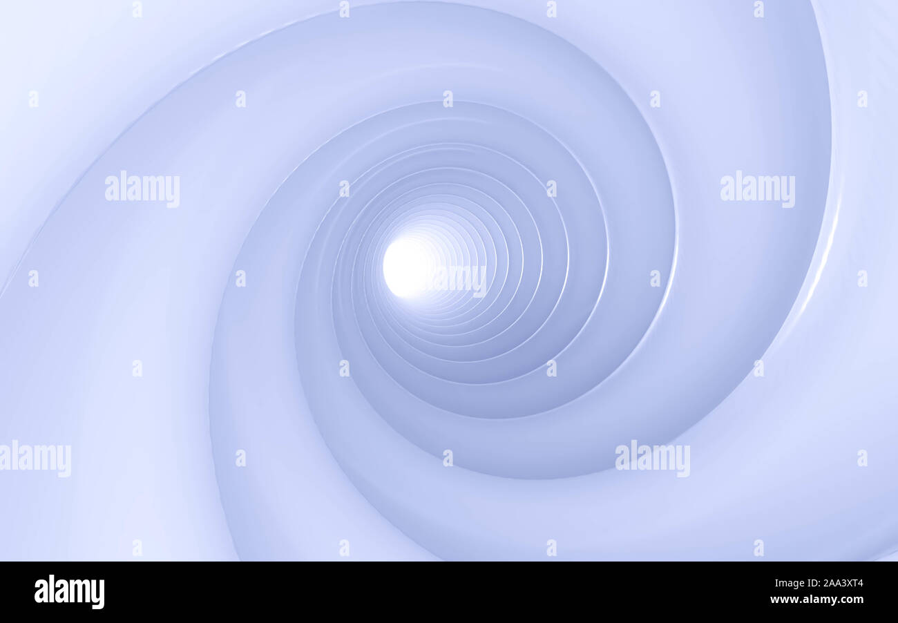 Abstract white and blue twisted corridor spiral 3d render illustration ...