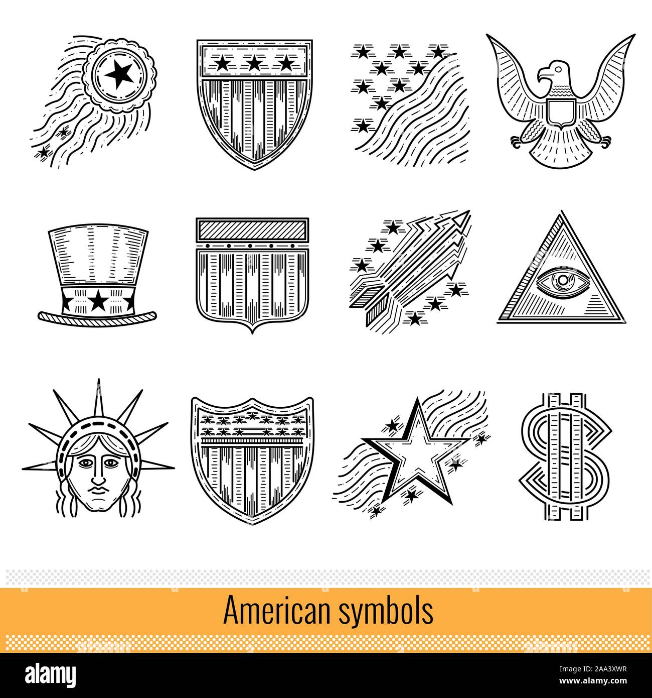 Set of Outline Web Icon. Symbols of America USA Stock Vector Image ...