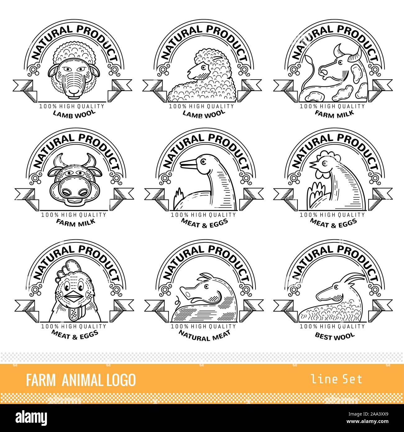 Set of line logo and labels for different animal farm products Stock ...