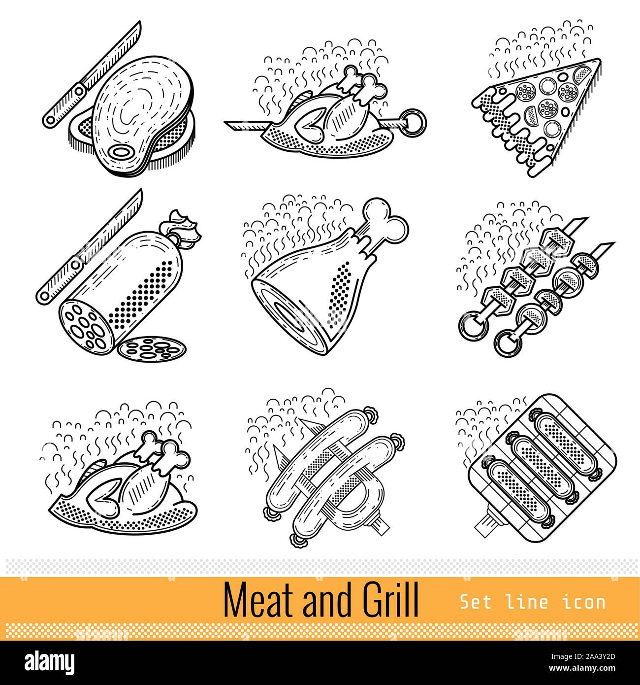 Set of Outline Web Icon. Meat Grill BBQ Stock Vector Image & Art - Alamy