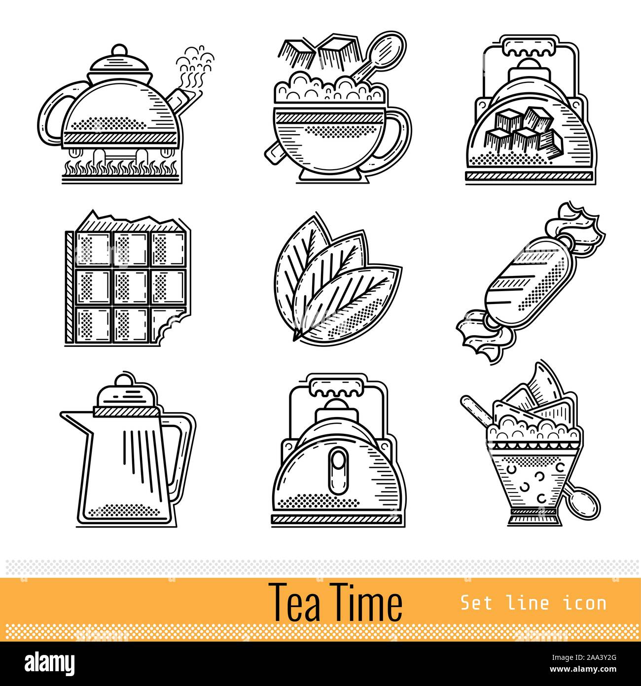 Set of Outline Web Icon. Tea Time Stock Vector Image & Art - Alamy
