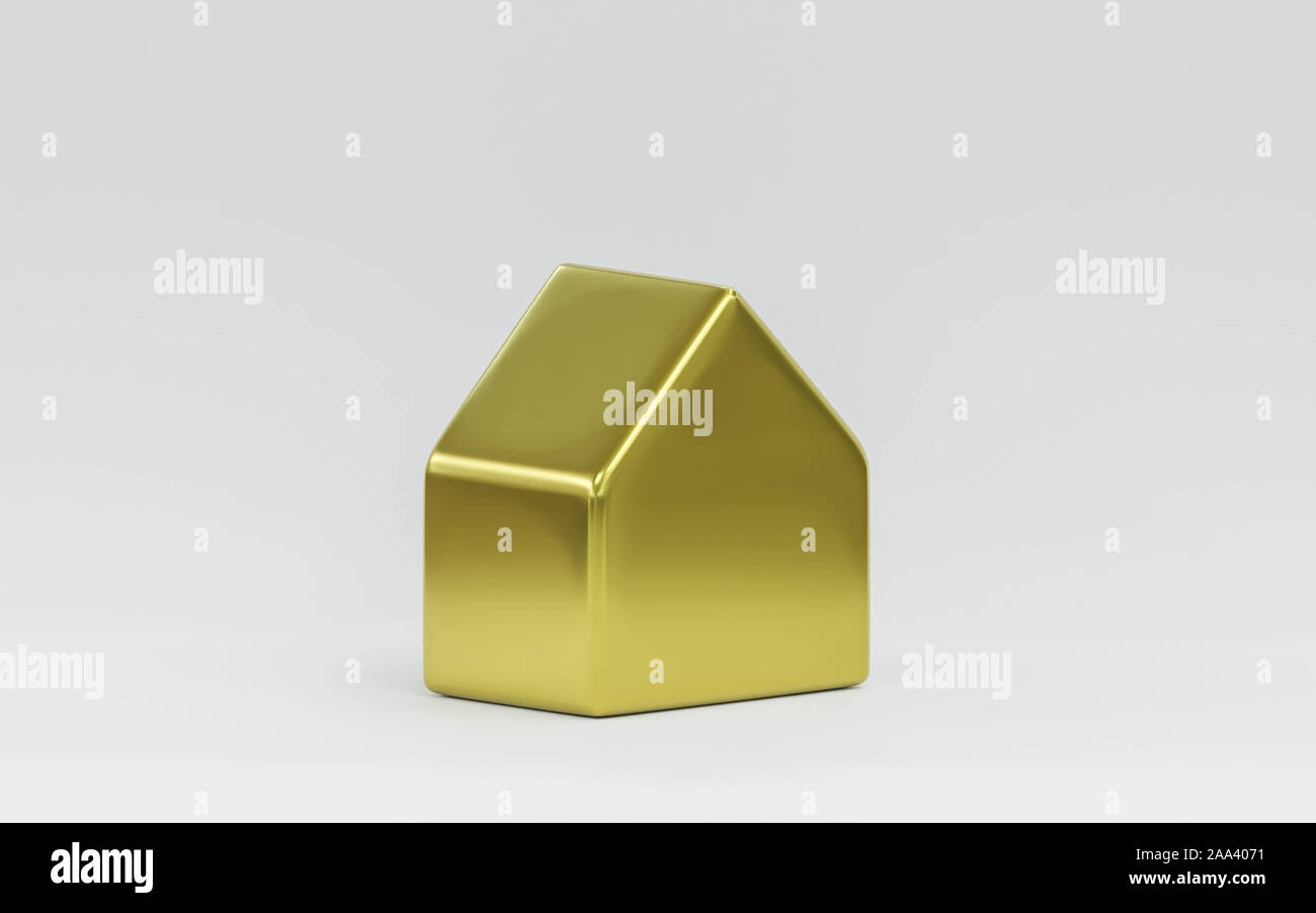Golden House building concept on white background 3d illustration ...