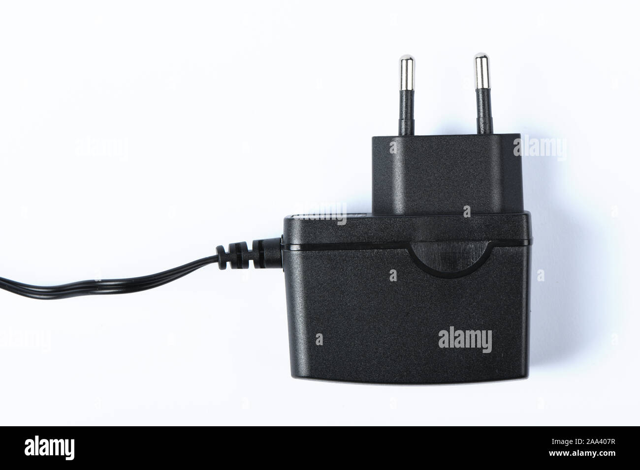 Black power ac to dc adaptor. Power adapter of router isolated on white ...