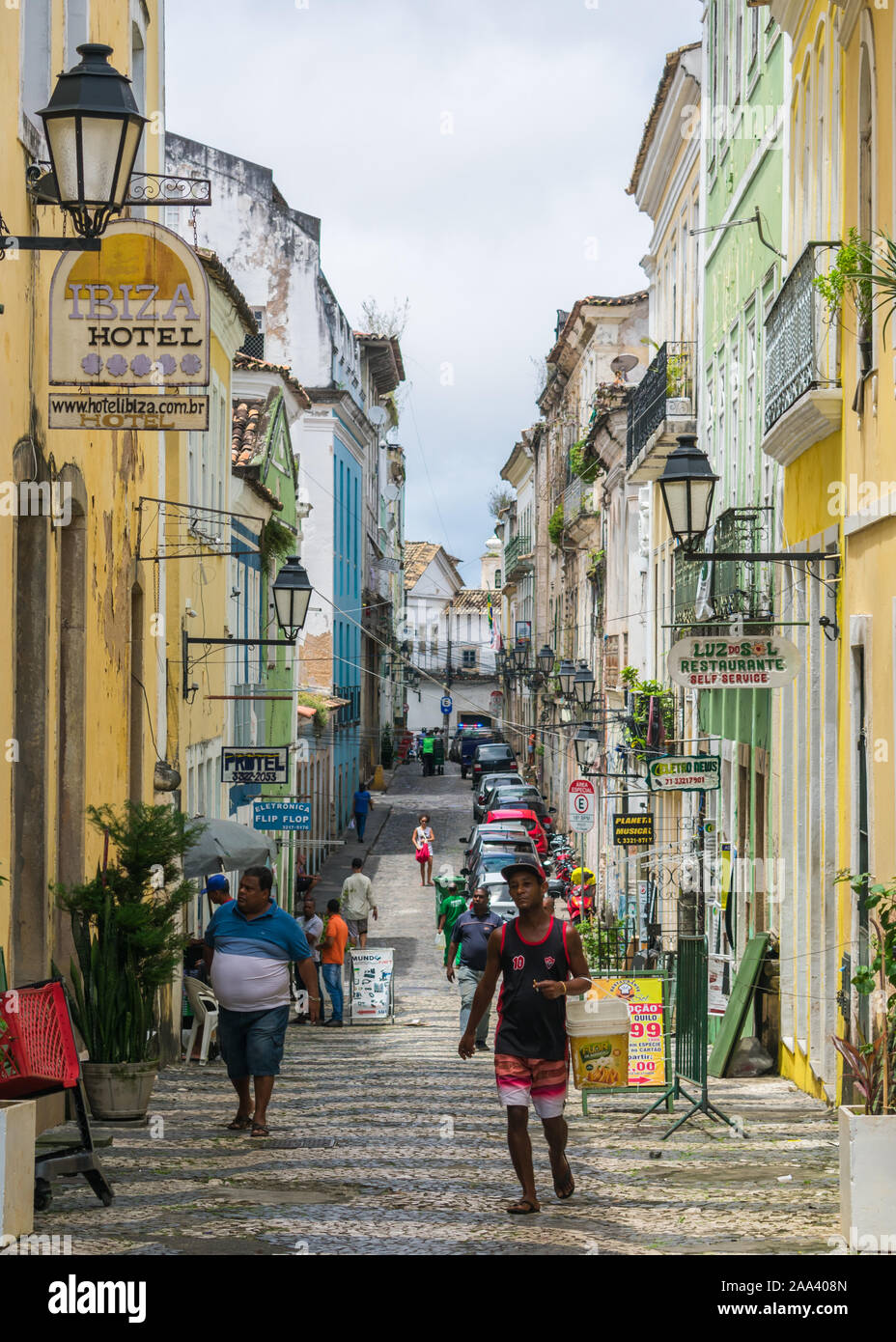 Salvador, Brazil - Circa September 2019: Busy street near Se Square in ...