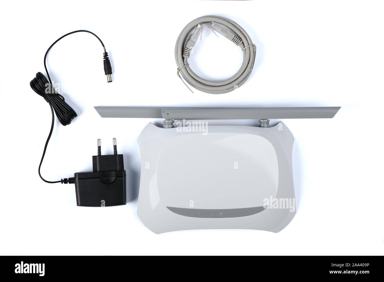 White WI-FI router with two antennas isolated on white background ...