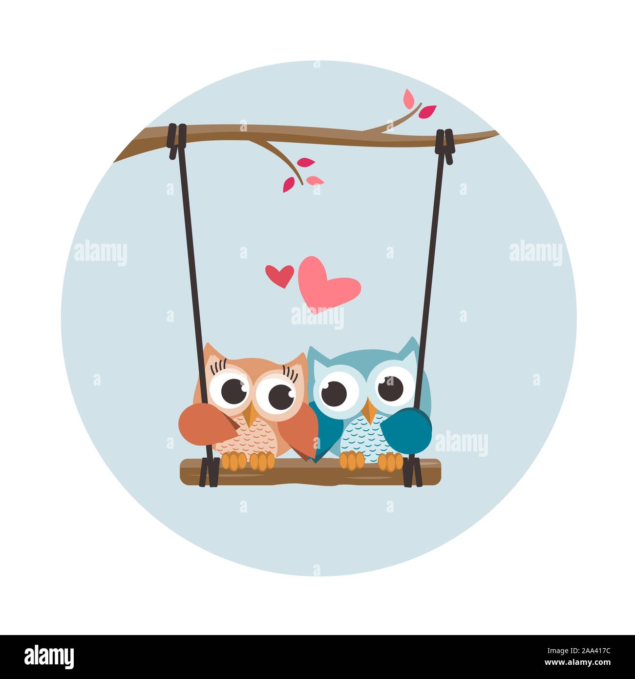 Valentine owls in love in a swing. Vector illustration Stock Vector ...