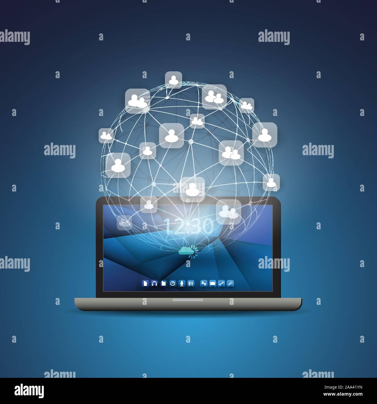 Cloud Computing and Social Networking Concept Design with Laptop PC and ...
