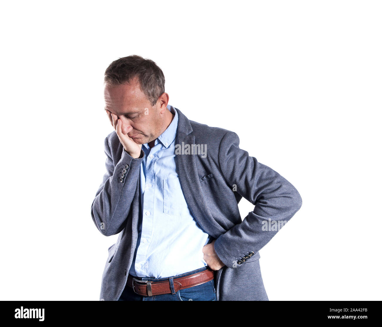 Men with posture expression of mentally exhausted Stock Photo - Alamy