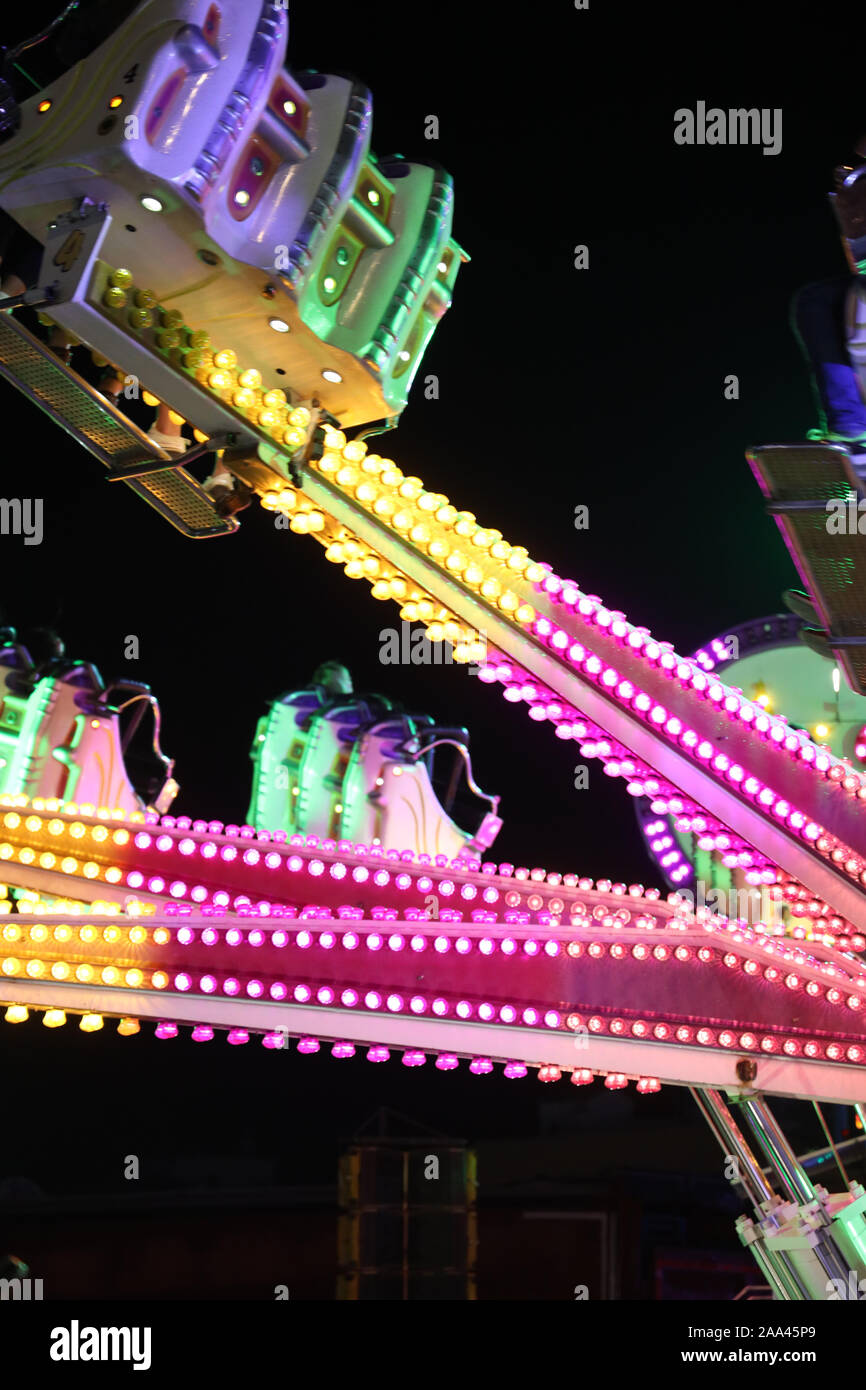 Fair Rides/ Lights. Fairground machinery. Illuminations. Fun fair ...