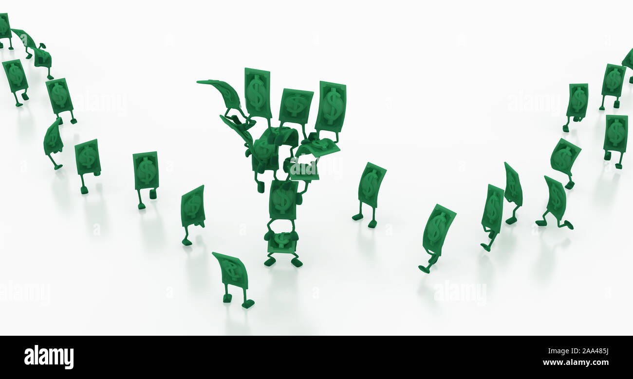 Dollar money symbol cartoon characters pyramid group gather, 3d ...