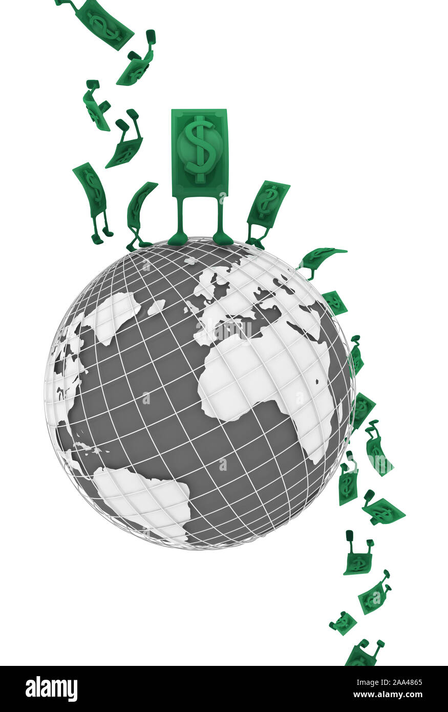 Dollar money symbol cartoon characters landing on and dropping off ...