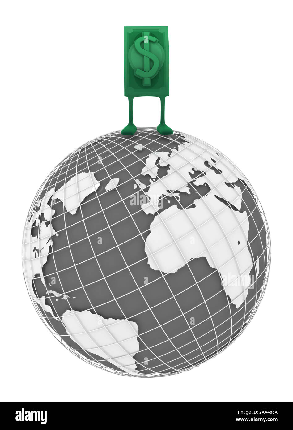 Dollar money symbol cartoon character world top, 3d illustration ...