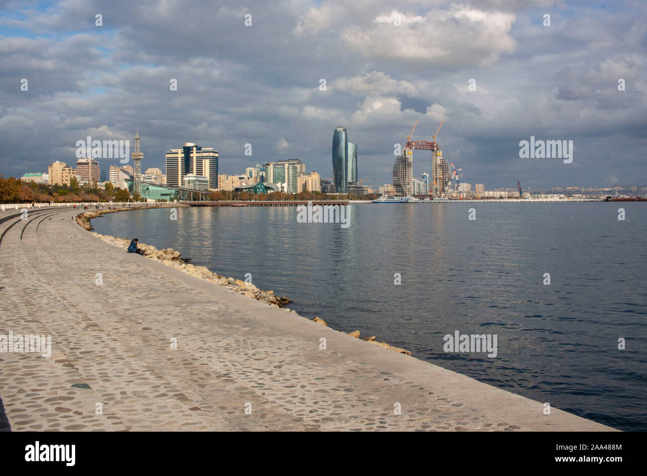 A iew of Baku Harbour on the Caspian Sea in Baku, Azerbaijan Stock ...