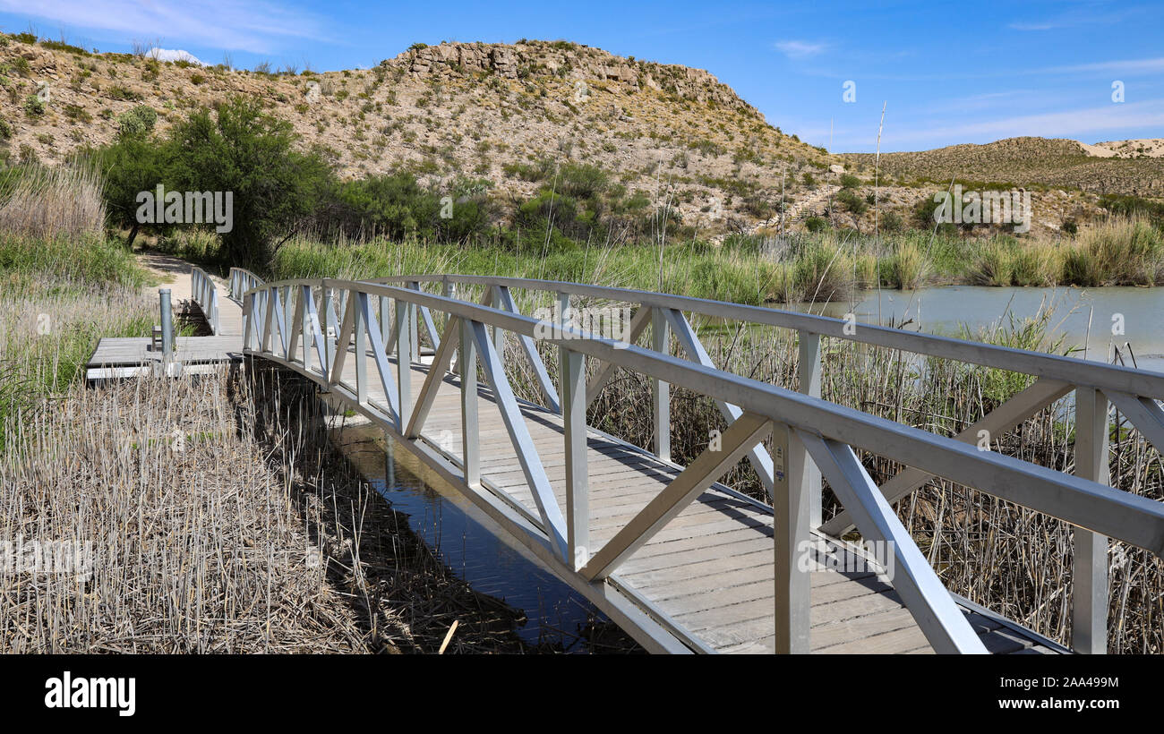 Footbridge Across Wetland along the Rio Grande Village Nature trail ...