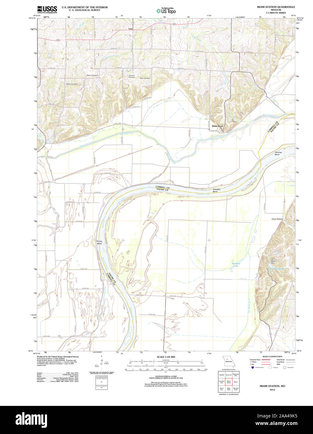 USGS TOPO Map Missouri MO Miami Station 20120117 TM Restoration Stock ...