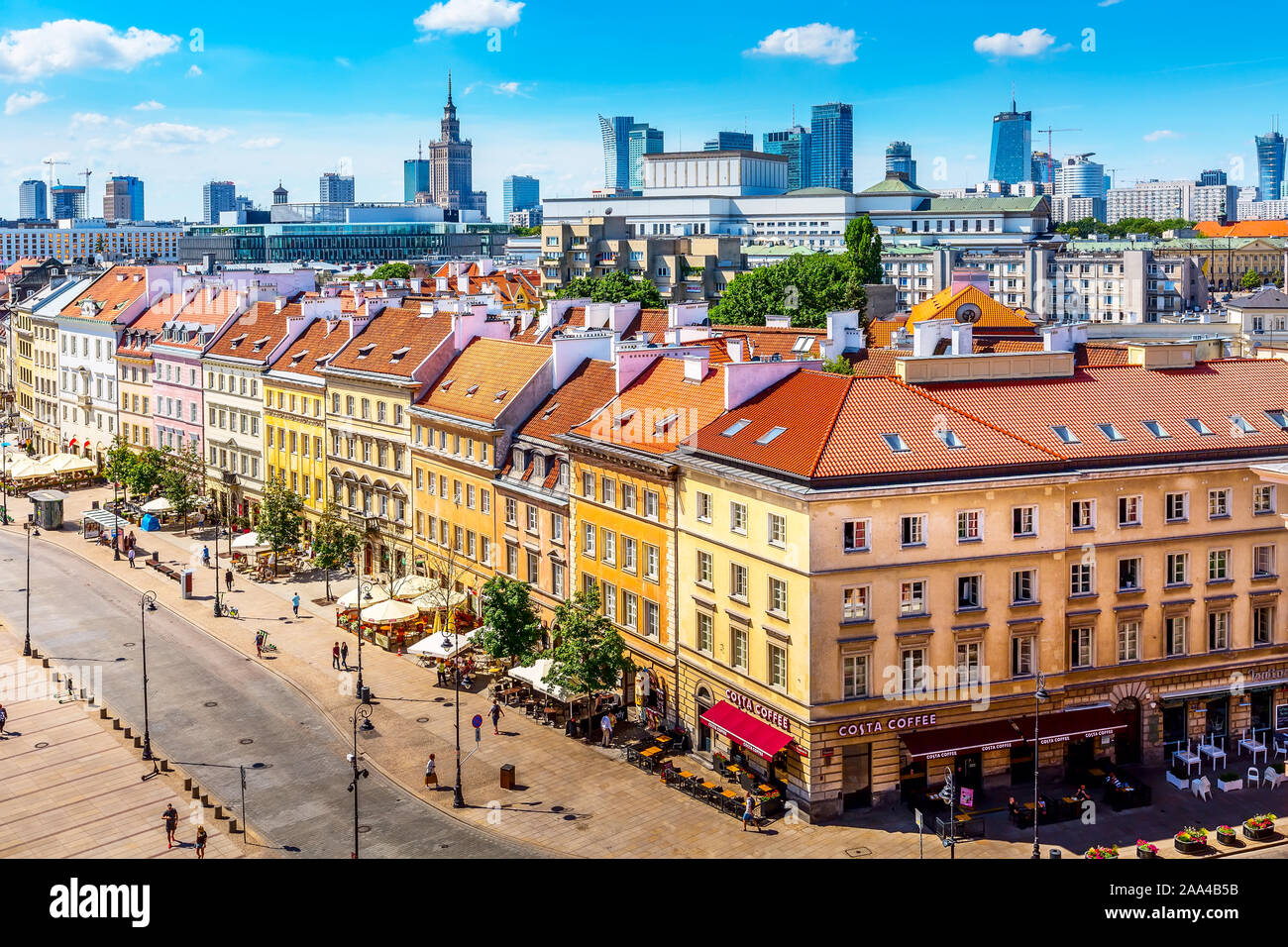 Warsaw, Poland - June 24, 2019: Modern skyscrapers and old colorful ...