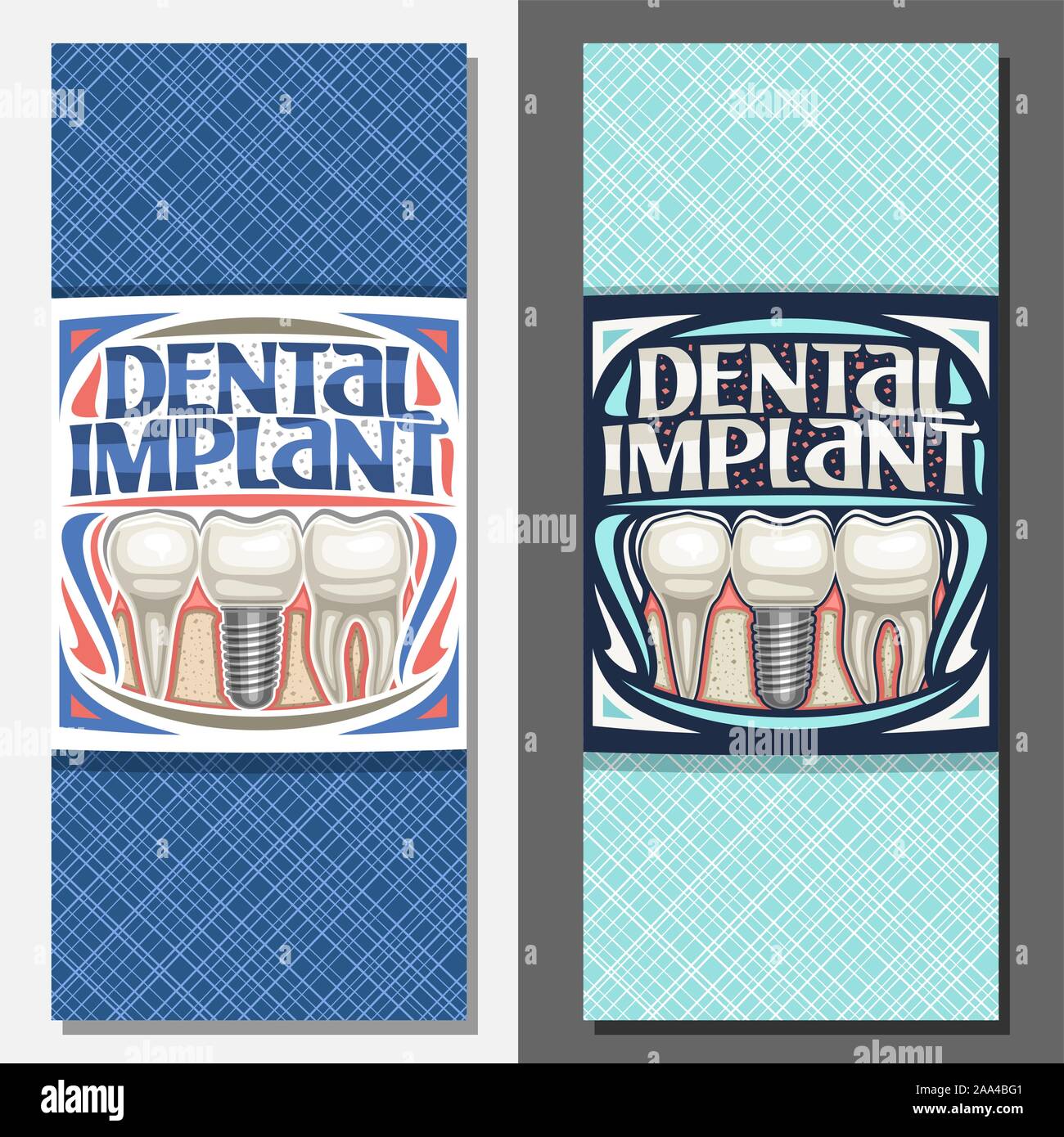 Vector banners for Dental Implant, layouts with 3 cartoon human teeth ...