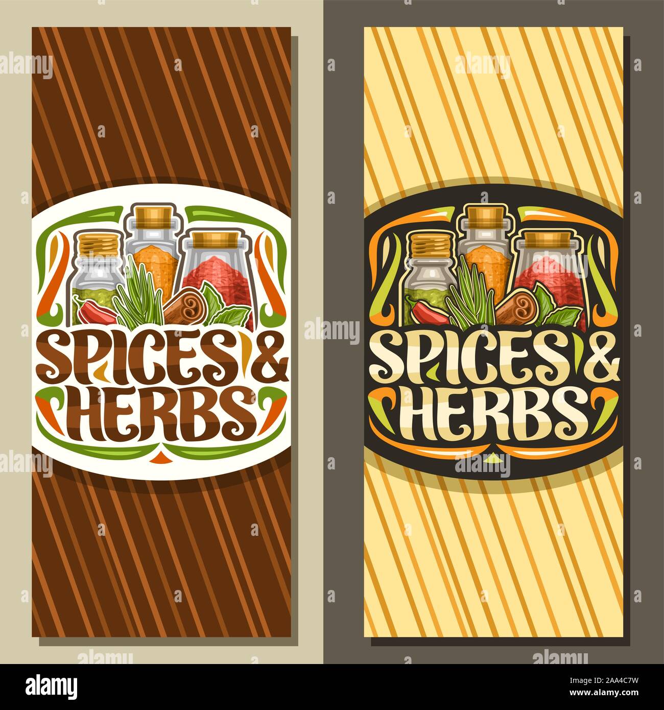 Vector vertical layouts for Spices and Herbs, coupons with illustration ...