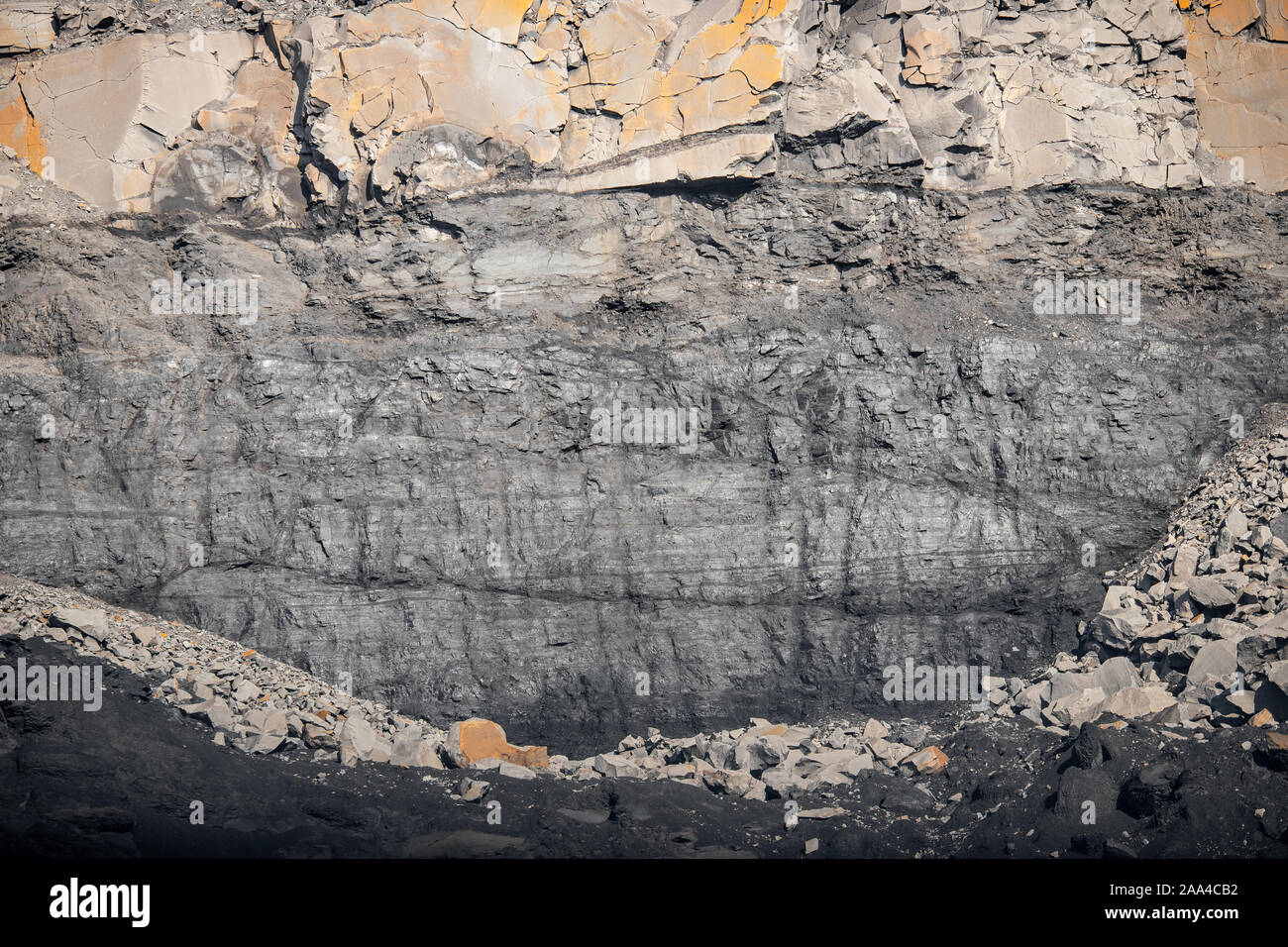 Geological section of soil, layers of coal and rock. Overburden open ...