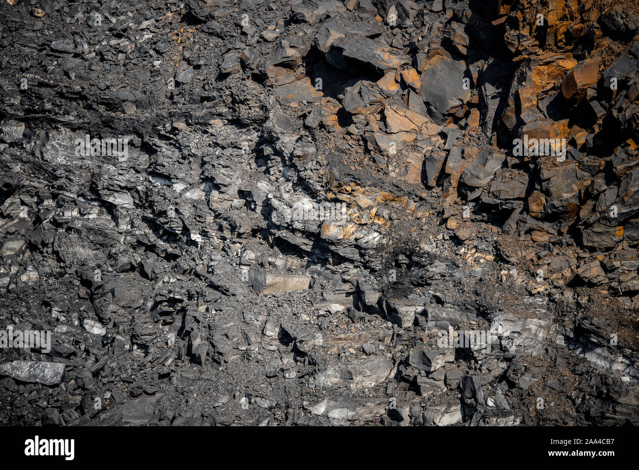 Geological section of soil, layers of coal and rock. Overburden open ...