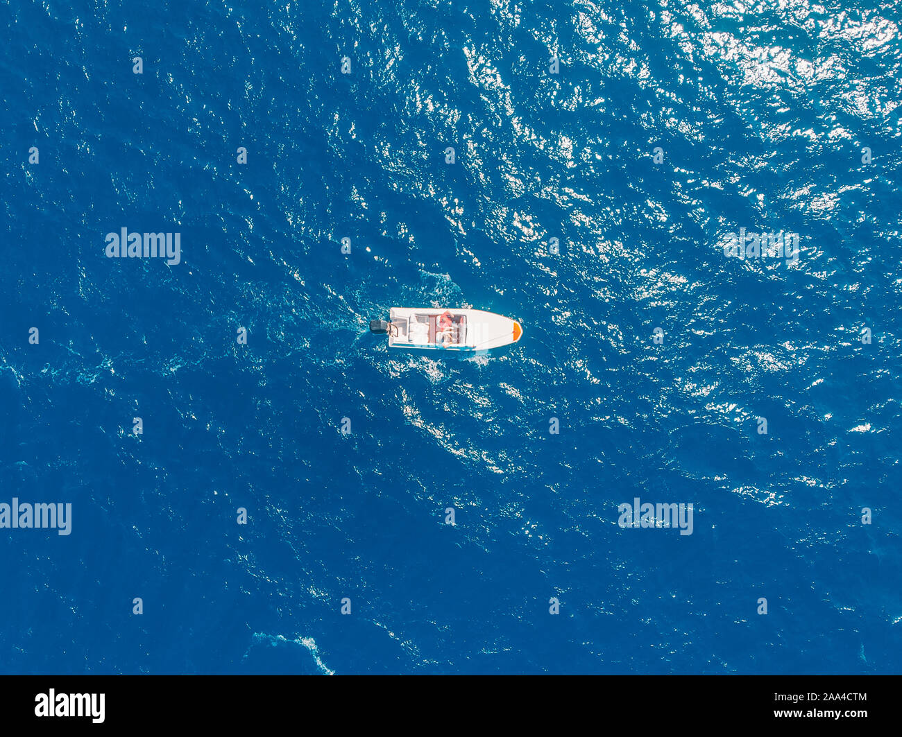 Luxury speed motor boat blue water. Aerial view Stock Photo - Alamy