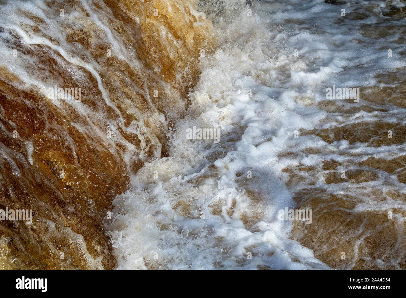 River Ribble at Stainforth Force in flood, close up of the water. North ...