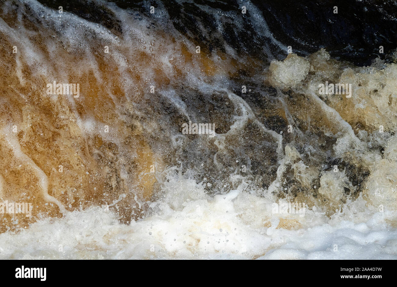 River Ribble at Stainforth Force in flood, close up of the water. North ...