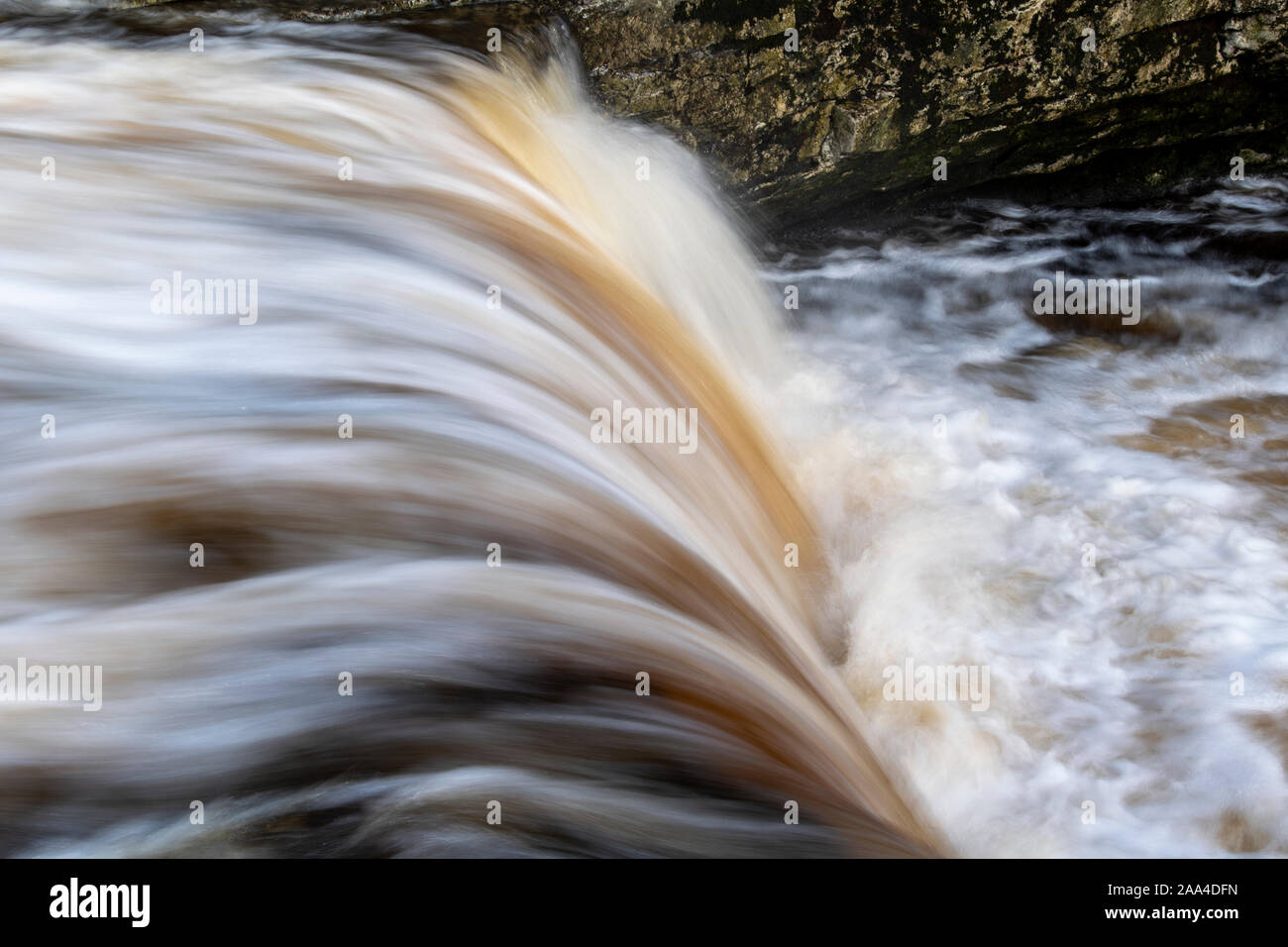River Ribble at Stainforth Force in flood, close up of the water. North ...
