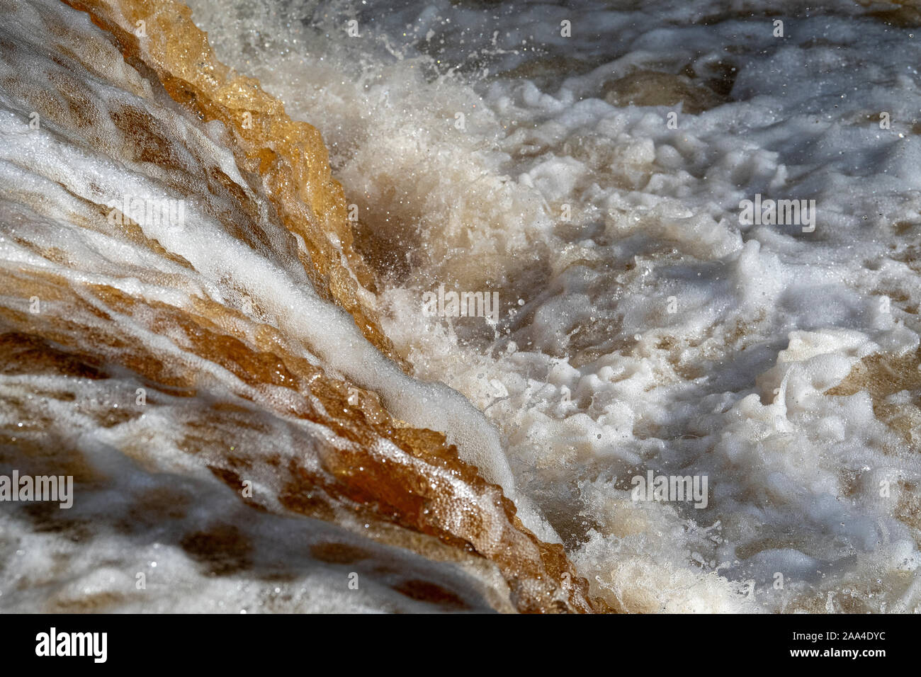 River Ribble at Stainforth Force in flood, close up of the water. North ...