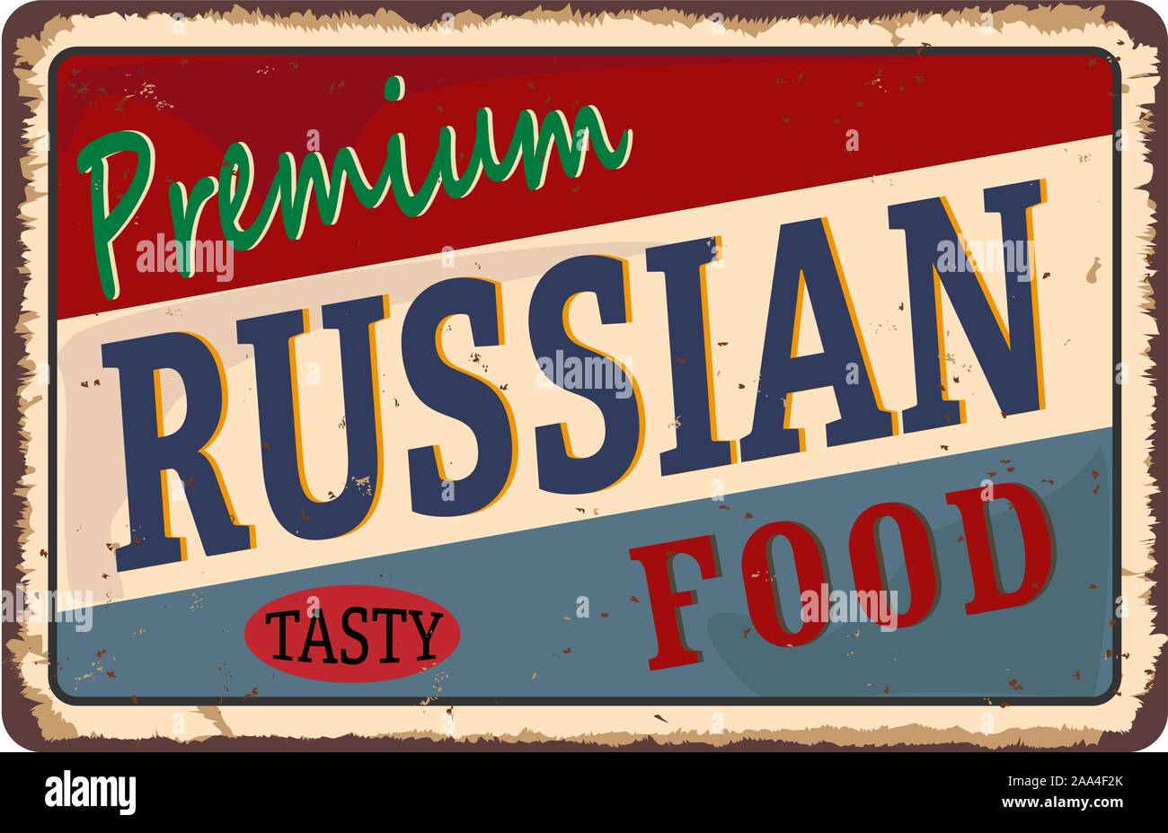 Premium russian food in vintage style drawing on rusty metal sign Stock ...