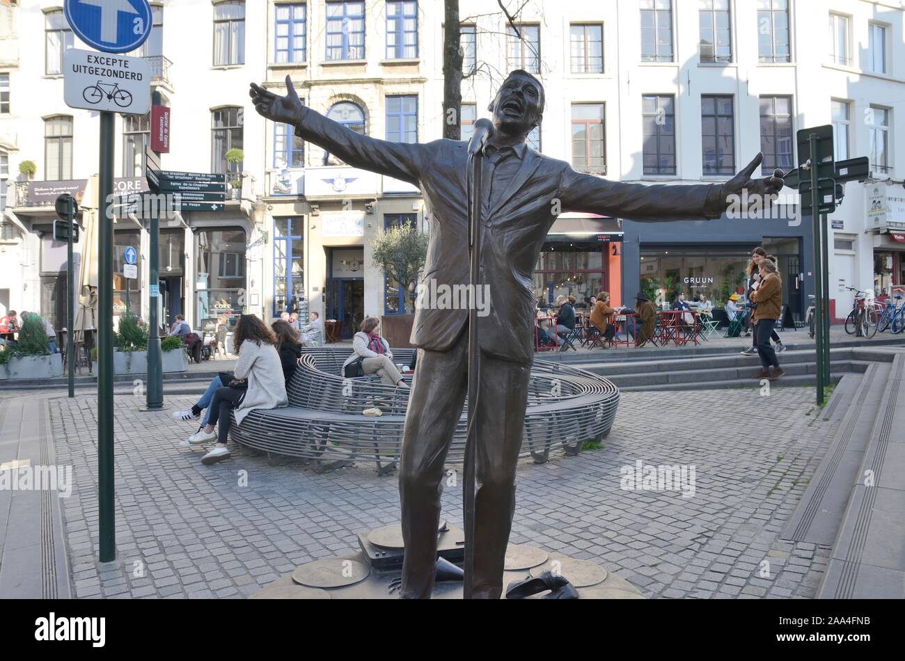 Brussels, Belgium - August 19, 2018: Bronze statue to the singer ...