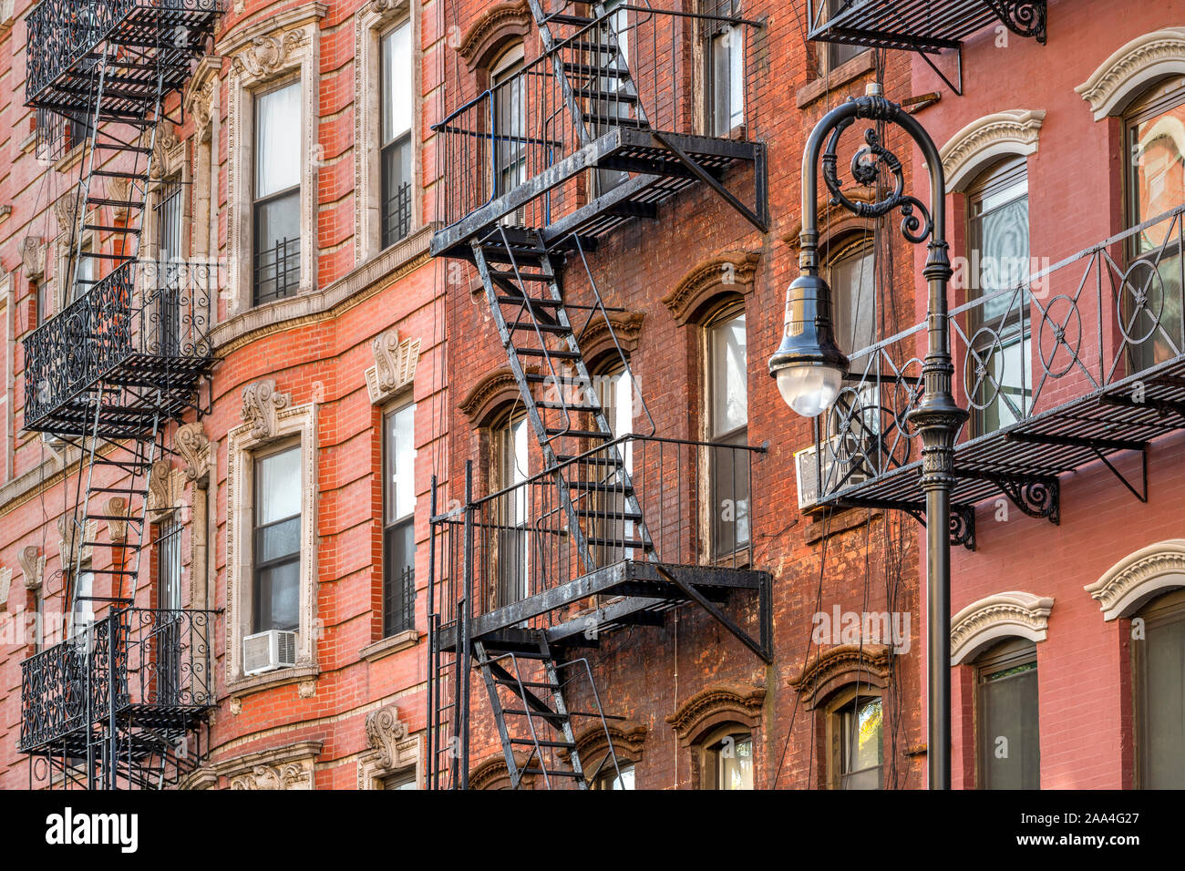 Old building with metal fire escape stairs ladders, East Village ...