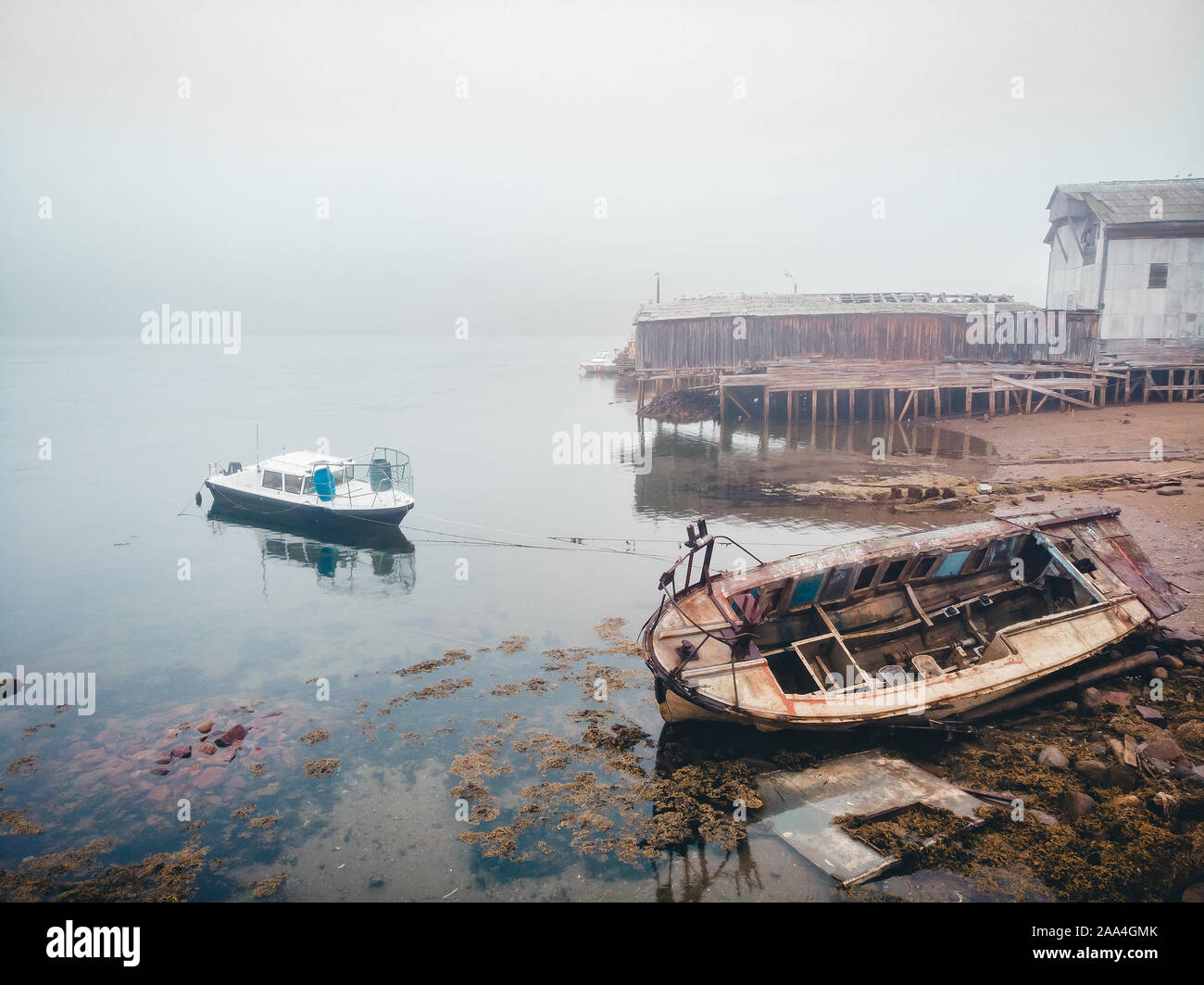 Cemetery of old ships in Teriberka Murmansk Russia, dramatic photo ...