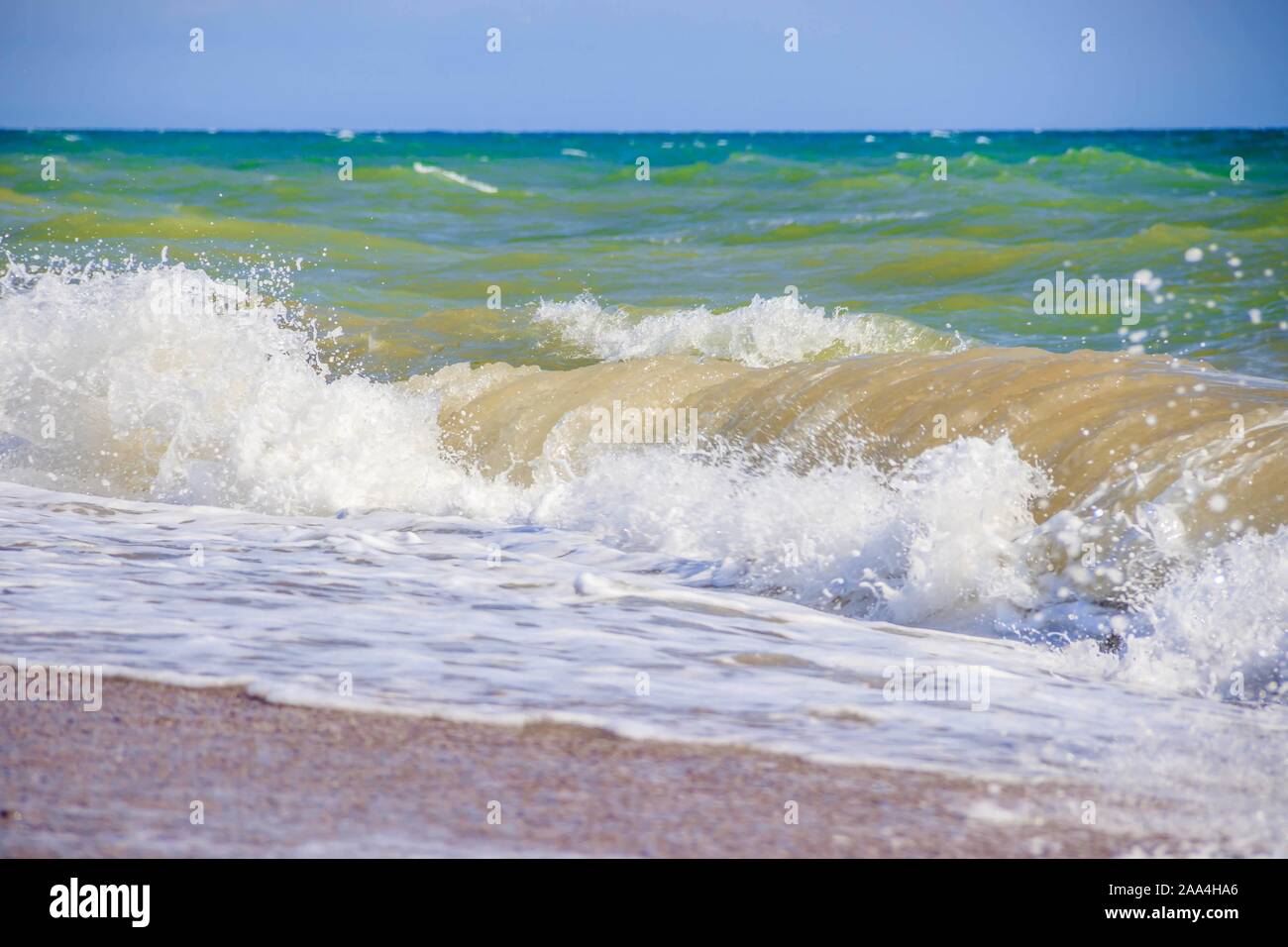 Sea waves. Sea of Crimea. High waves in clear weather. Sunny day at sea ...