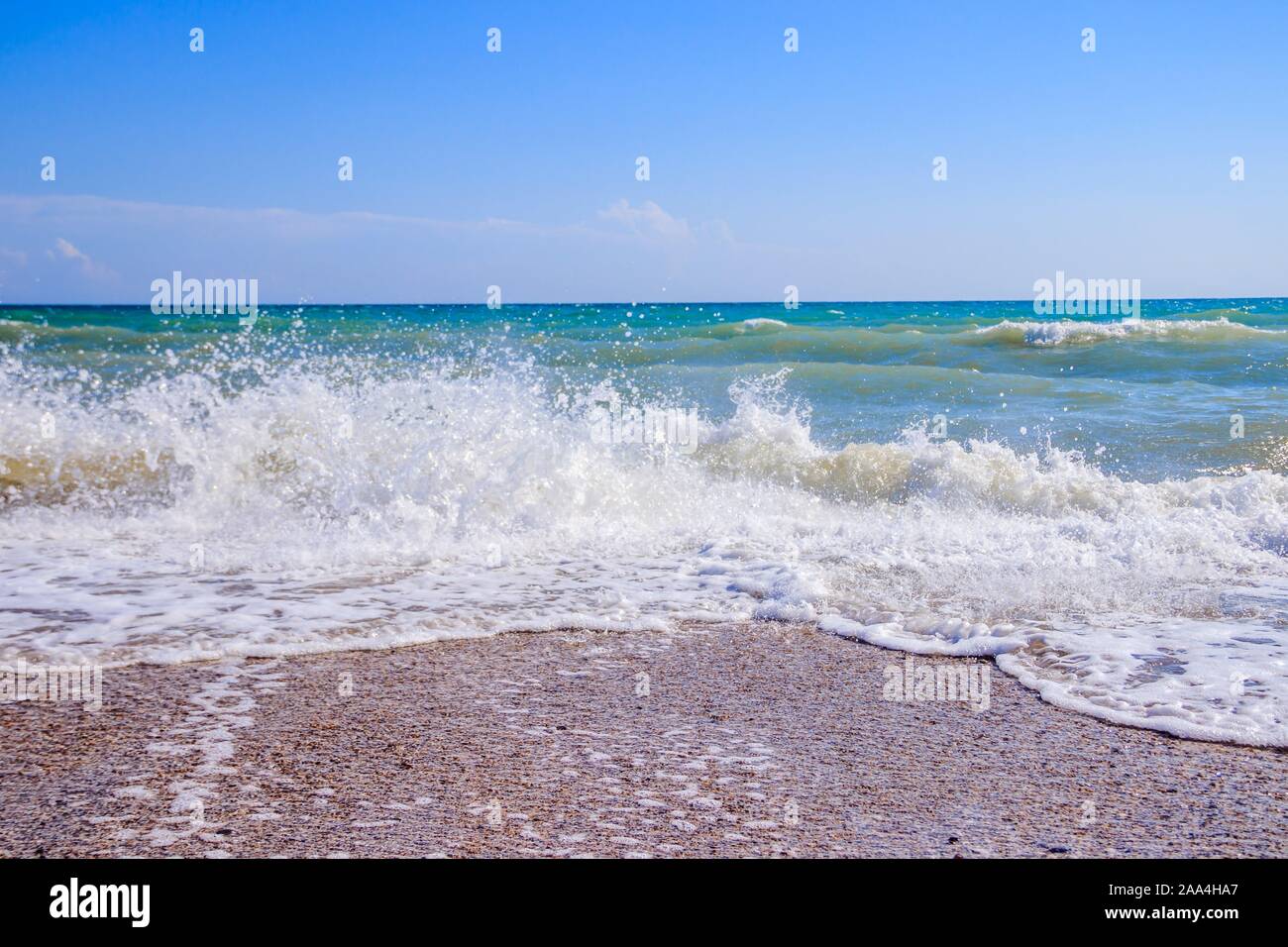 Sea waves. Sea of Crimea. High waves in clear weather. Sunny day at sea ...