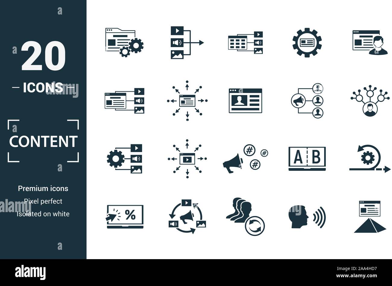 Content icon set. Include creative elements cms, content plan, digital ...