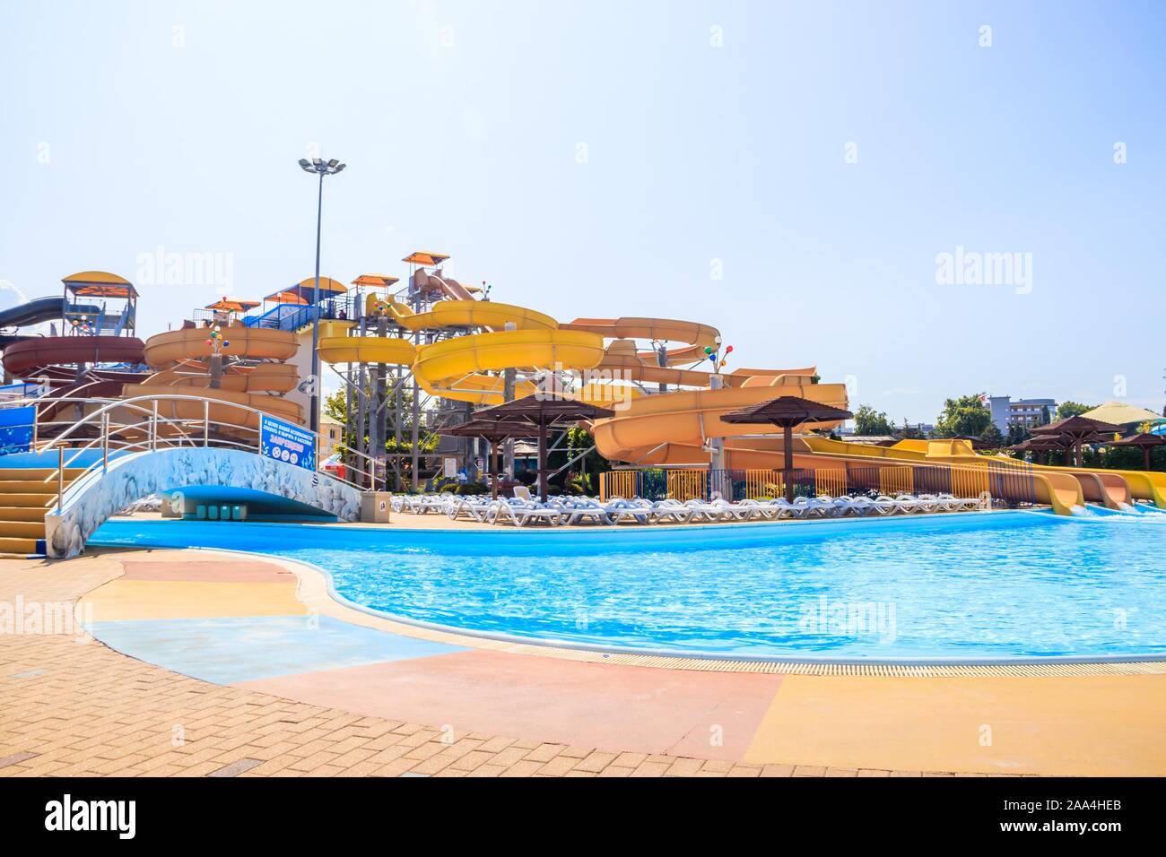Aquapark . Family holiday. Clean pools. Slides into the water. Leisure ...
