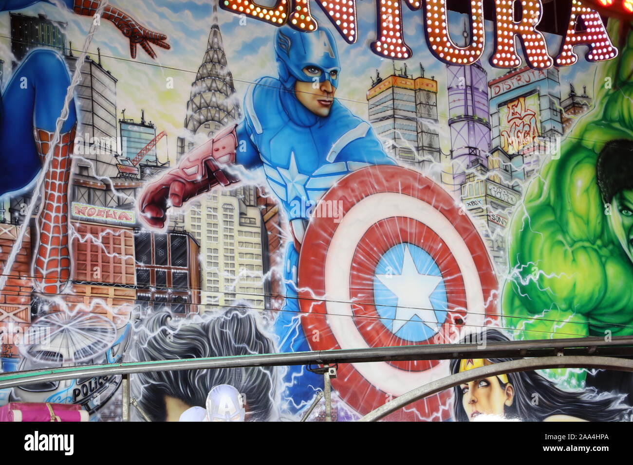 Funfair ride. Fun fair. Fairground attractions. Lights. Abstract ...