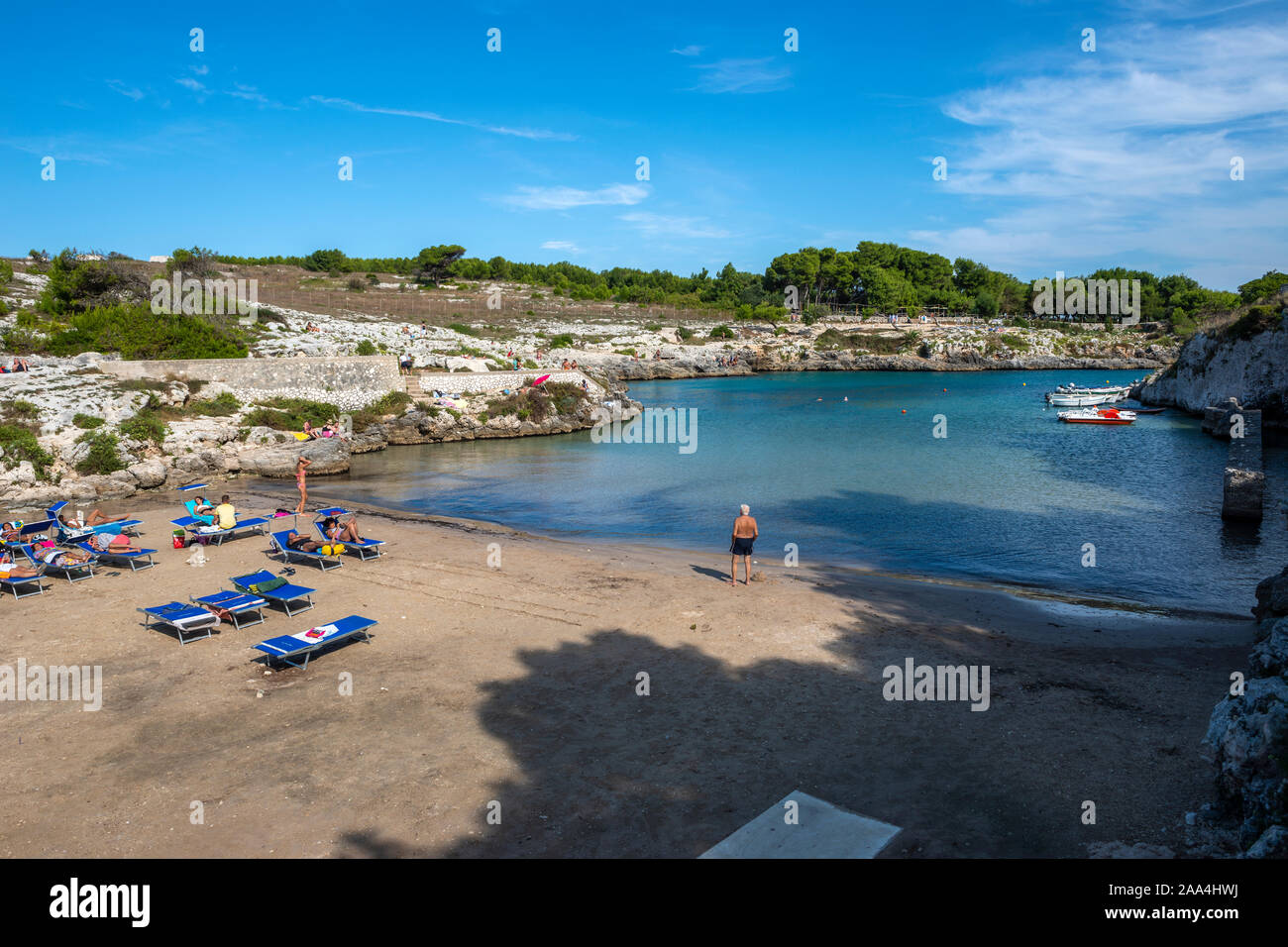 Sandy beach on secluded bay at Porto Badisco on Adriatic Coast of ...