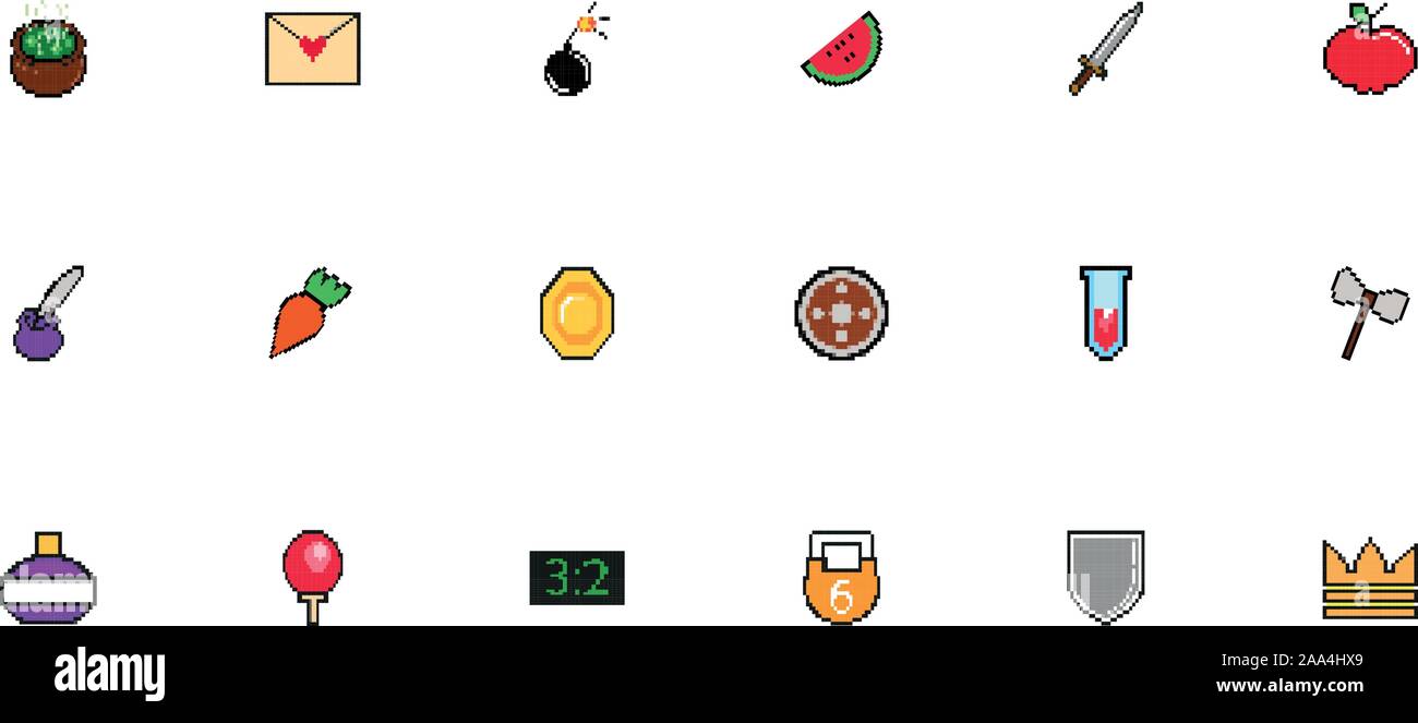 bundle of 8 bits pixelated style icons Stock Vector Image & Art - Alamy