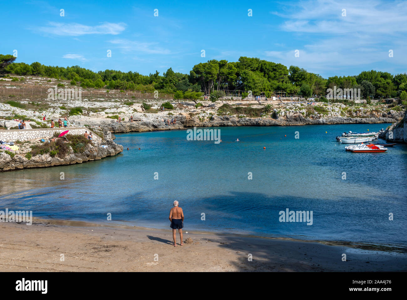 Sandy beach on secluded bay at Porto Badisco on Adriatic Coast of ...