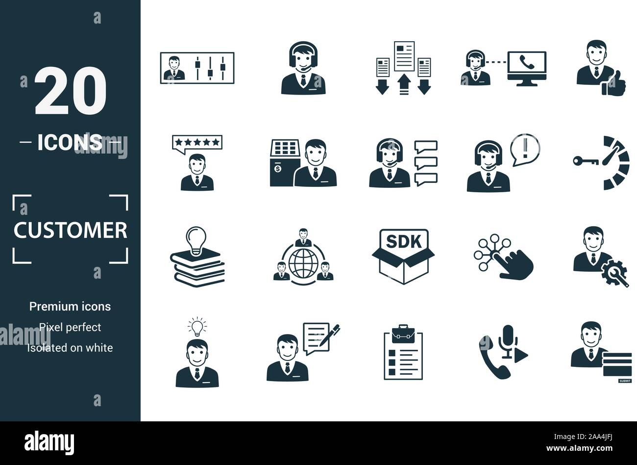 Customer Service icon set. Include creative elements agent console ...